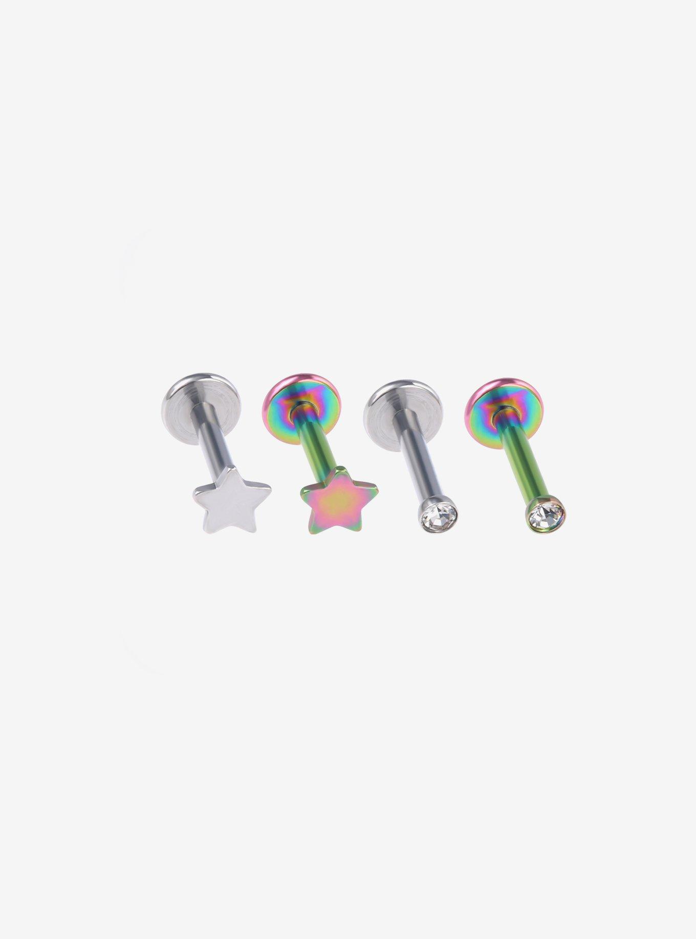 Steel Star Gem Anodized Labret 4 Pack | Hot Topic