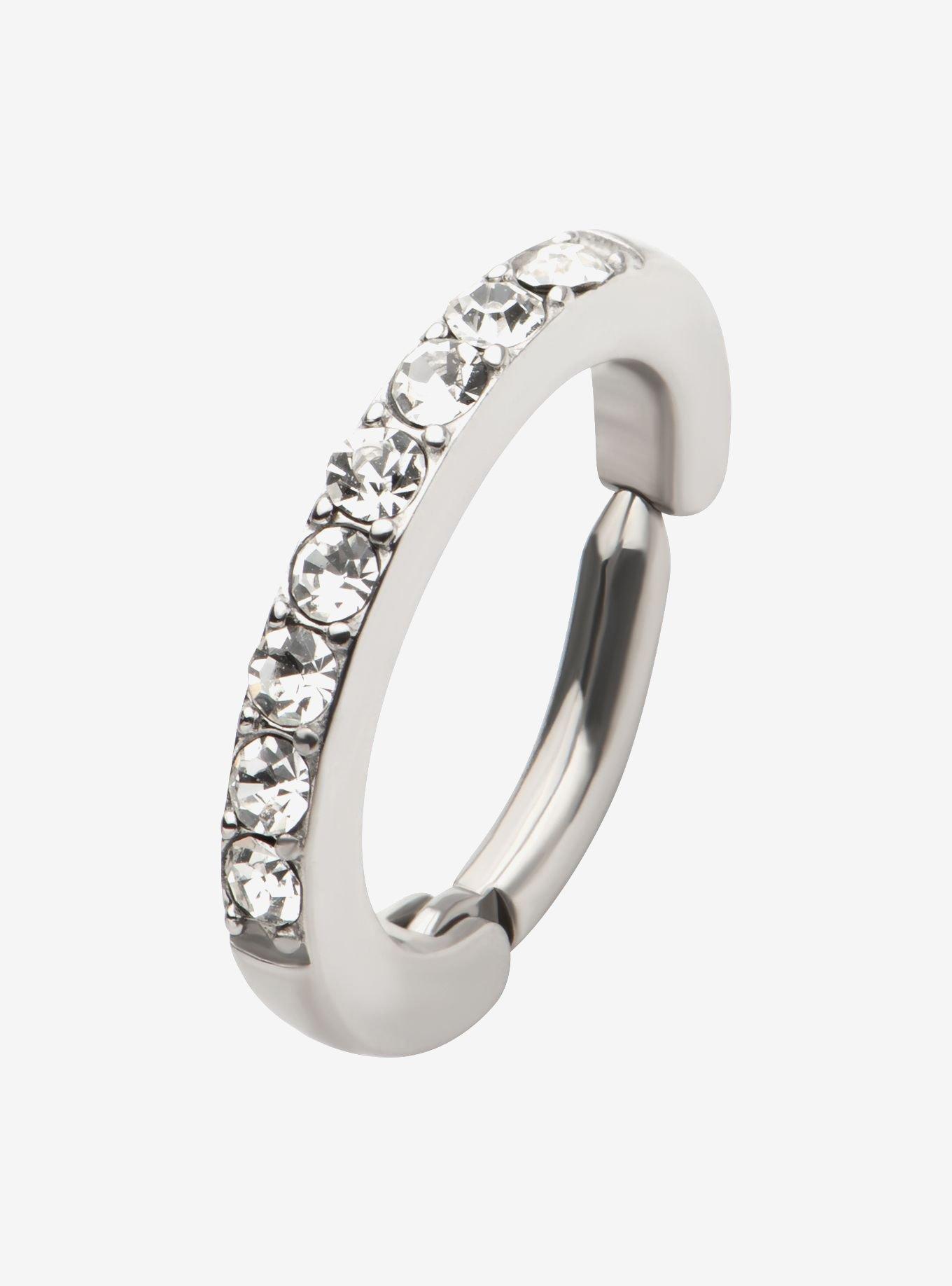 14G Steel Silver Gem Hinged Clicker | Hot Topic