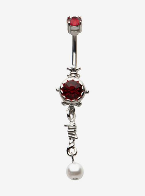 14G Steel Barbed Wire Pearl Navel Barbell | Hot Topic