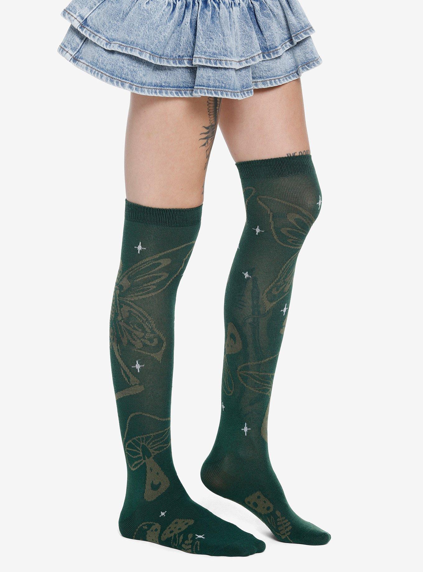 Green Grunge Skeleton Fairy Knee-High Socks | Hot Topic
