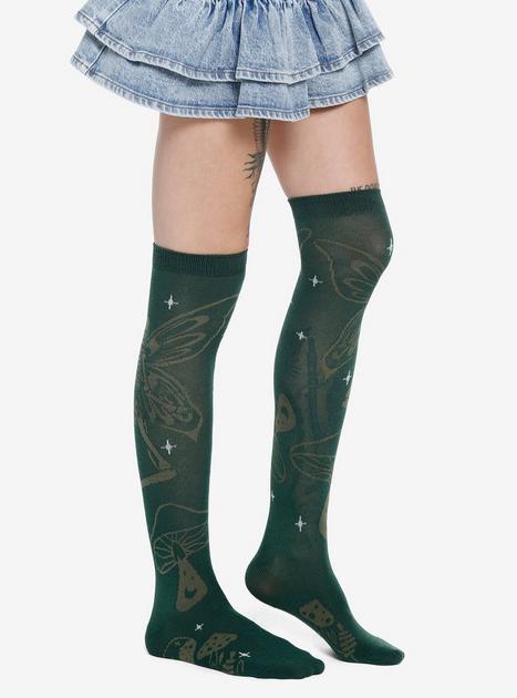Green Grunge Skeleton Fairy Knee-High Socks | Hot Topic