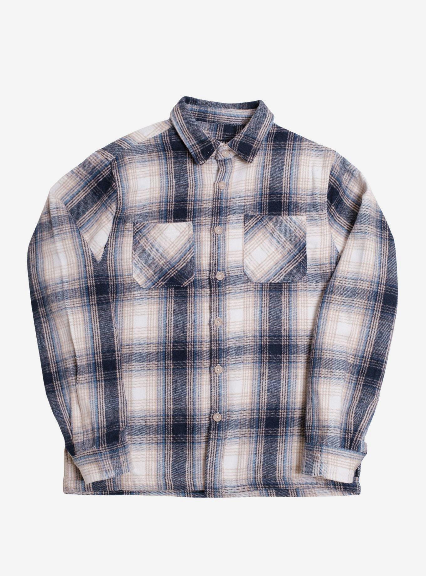 Cream Blue Heavy Flannel Shacket | Hot Topic