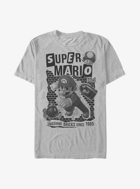 Nintendo Mario Smashing Bricks Since 1985 T-Shirt - SILVER | Hot Topic
