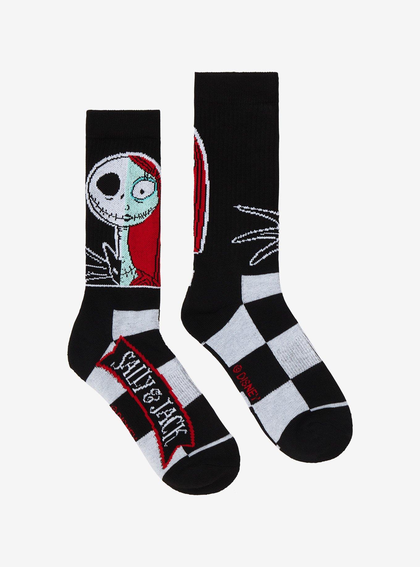 The Nightmare Before Christmas Jack & Sally Split Crew Socks | Hot Topic