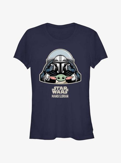 Star Wars The Mandalorian Mando And Grogu Cockpit Girls T Shirt Blue
