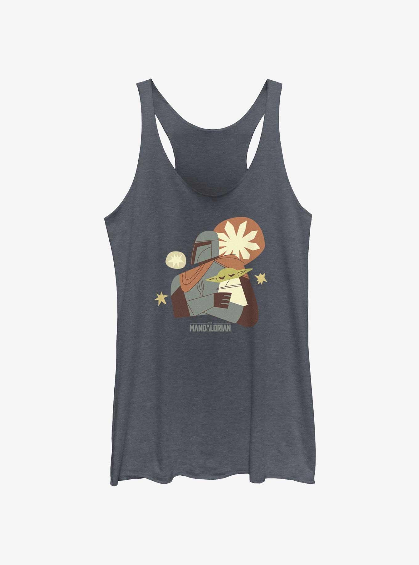 Star Wars The Mandalorian Mando And Sleepy Grogu Sketch Girls Tank Blue