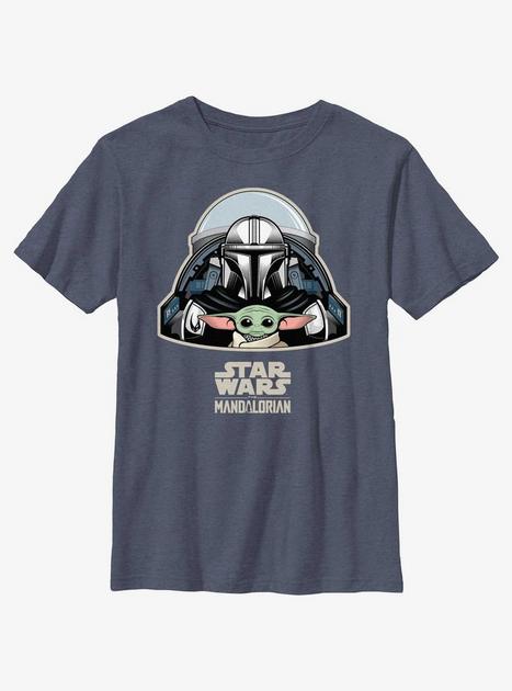 Star Wars The Mandalorian Mando And Grogu Cockpit Youth T Shirt Blue