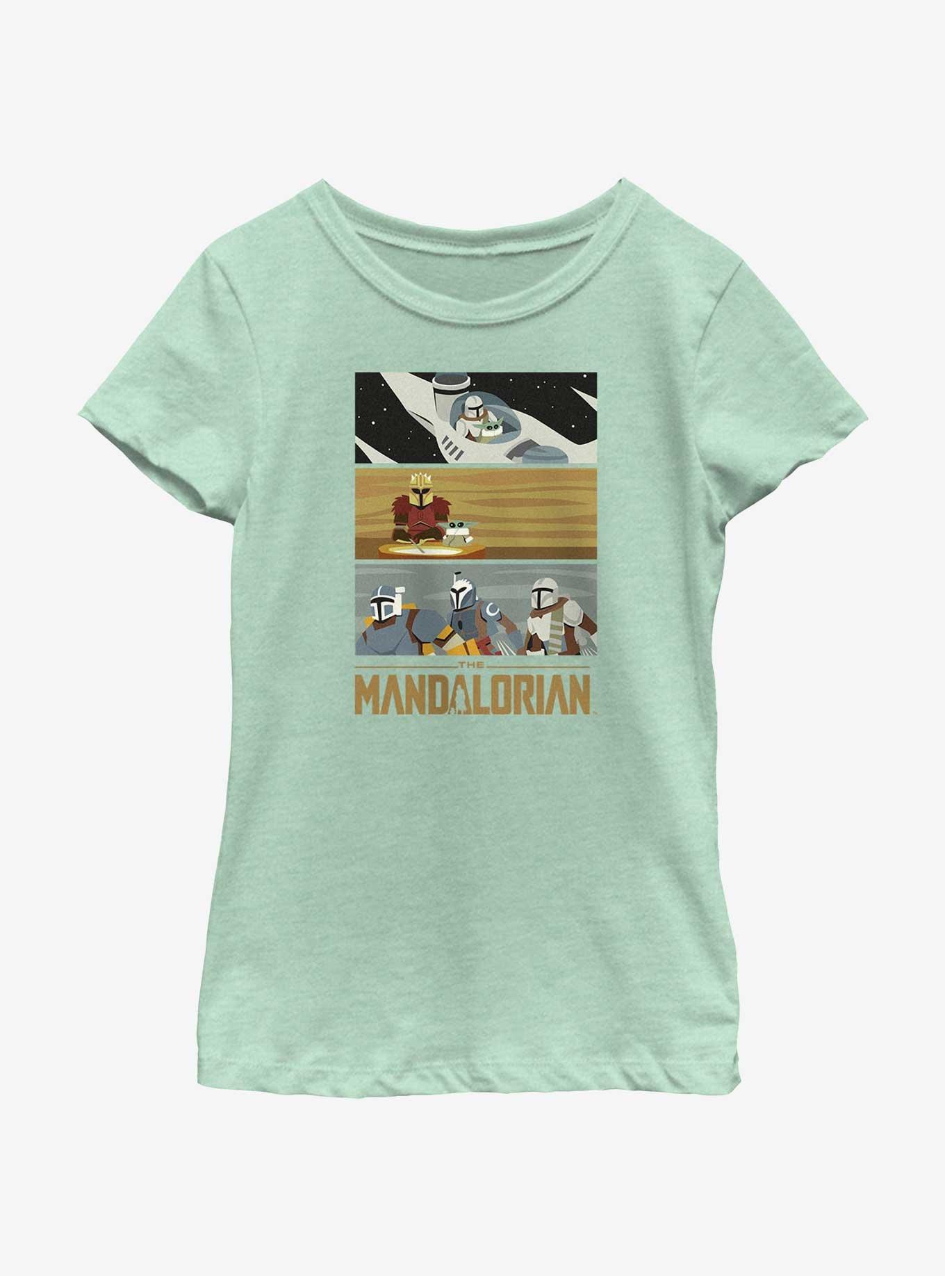 Star Wars The Mandalorian Grogu & Mando Scene Panels Youth Girls T ...