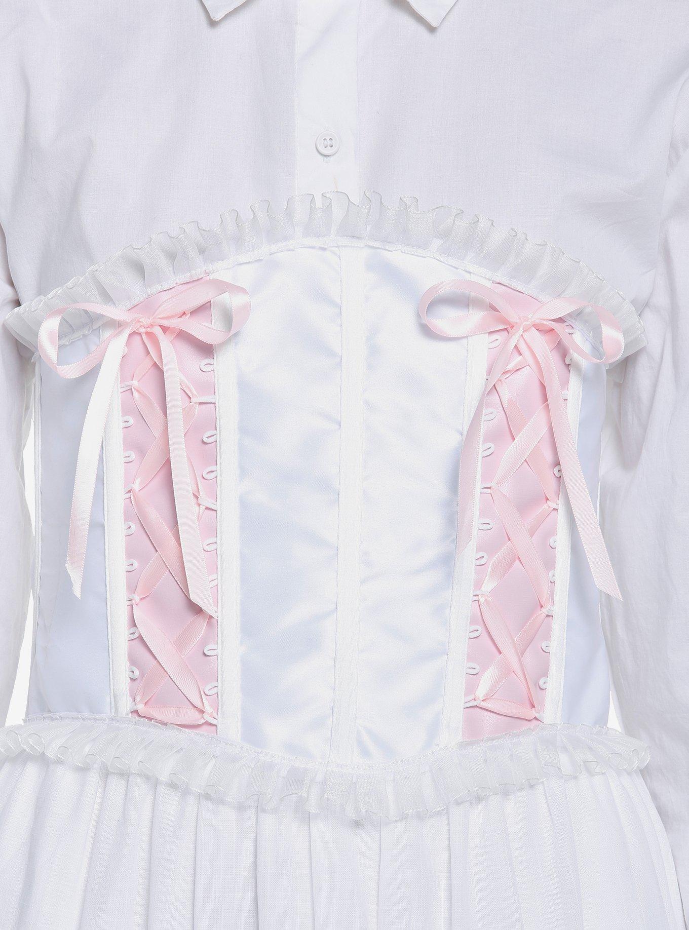 White And Pink Ruffle Lace Up Corset Hot Topic