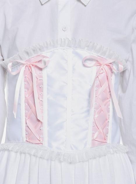 White & Pink Ruffle Lace-Up Corset | Hot Topic