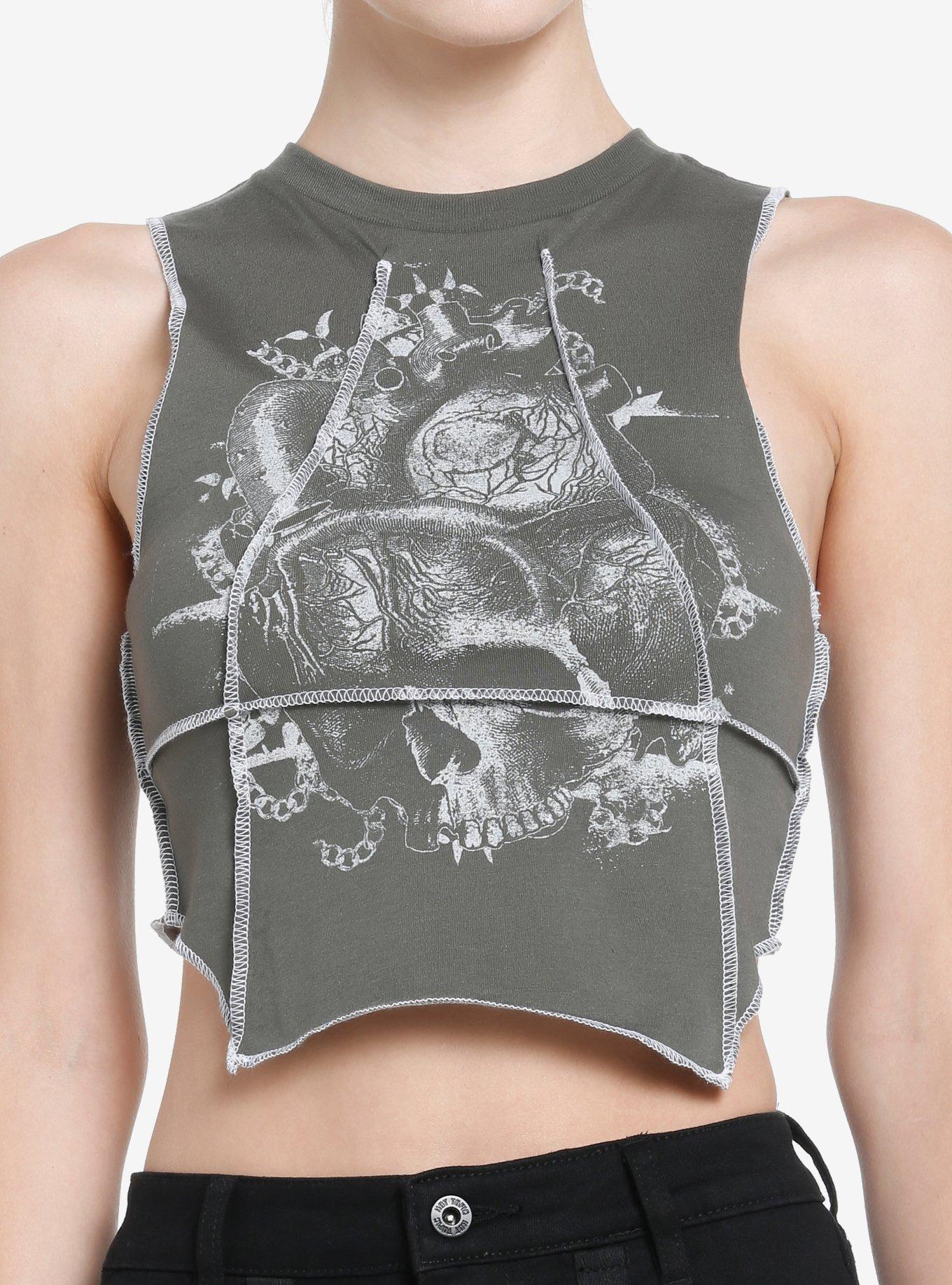 Social Collision Skull Jagged Hi-Low Girls Muscle Crop Tank Top | Hot Topic