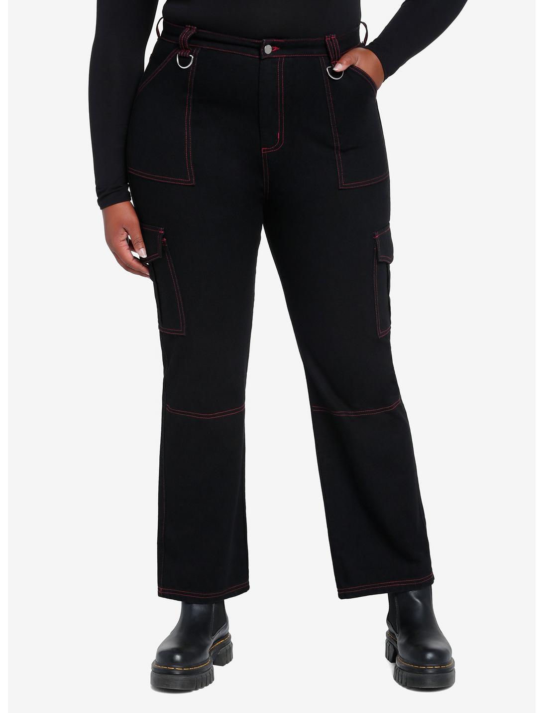 Black & Pink Contrast Stitch Carpenter Pants Plus Size | Hot Topic Black & Pink Contrast Stitch Carpenter Pants Plus Size | Hot Topic