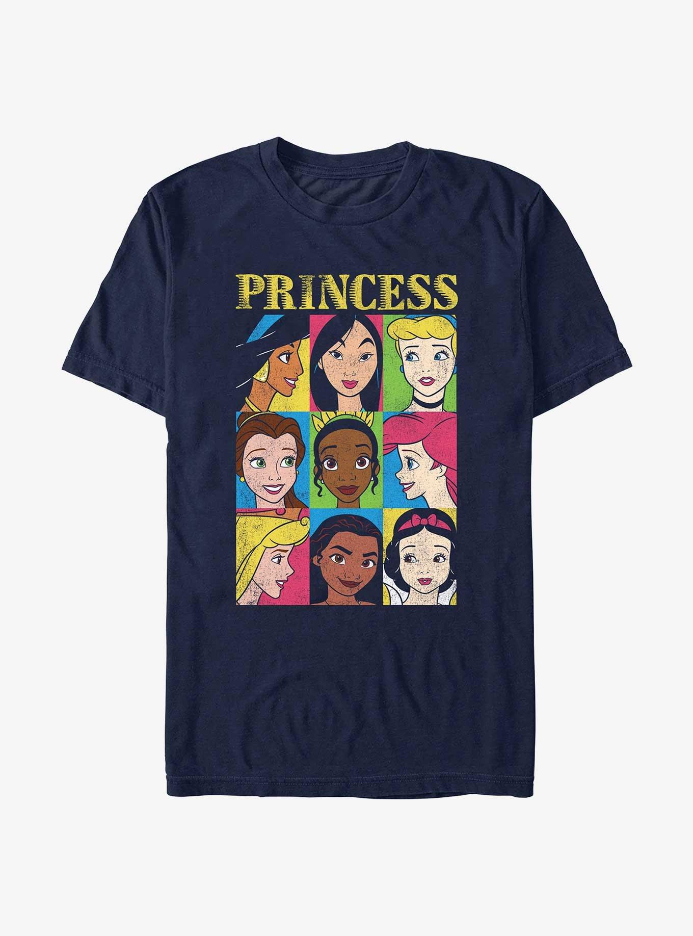 Disney Princesses Face Character Grid T-Shirt - BLUE | BoxLunch