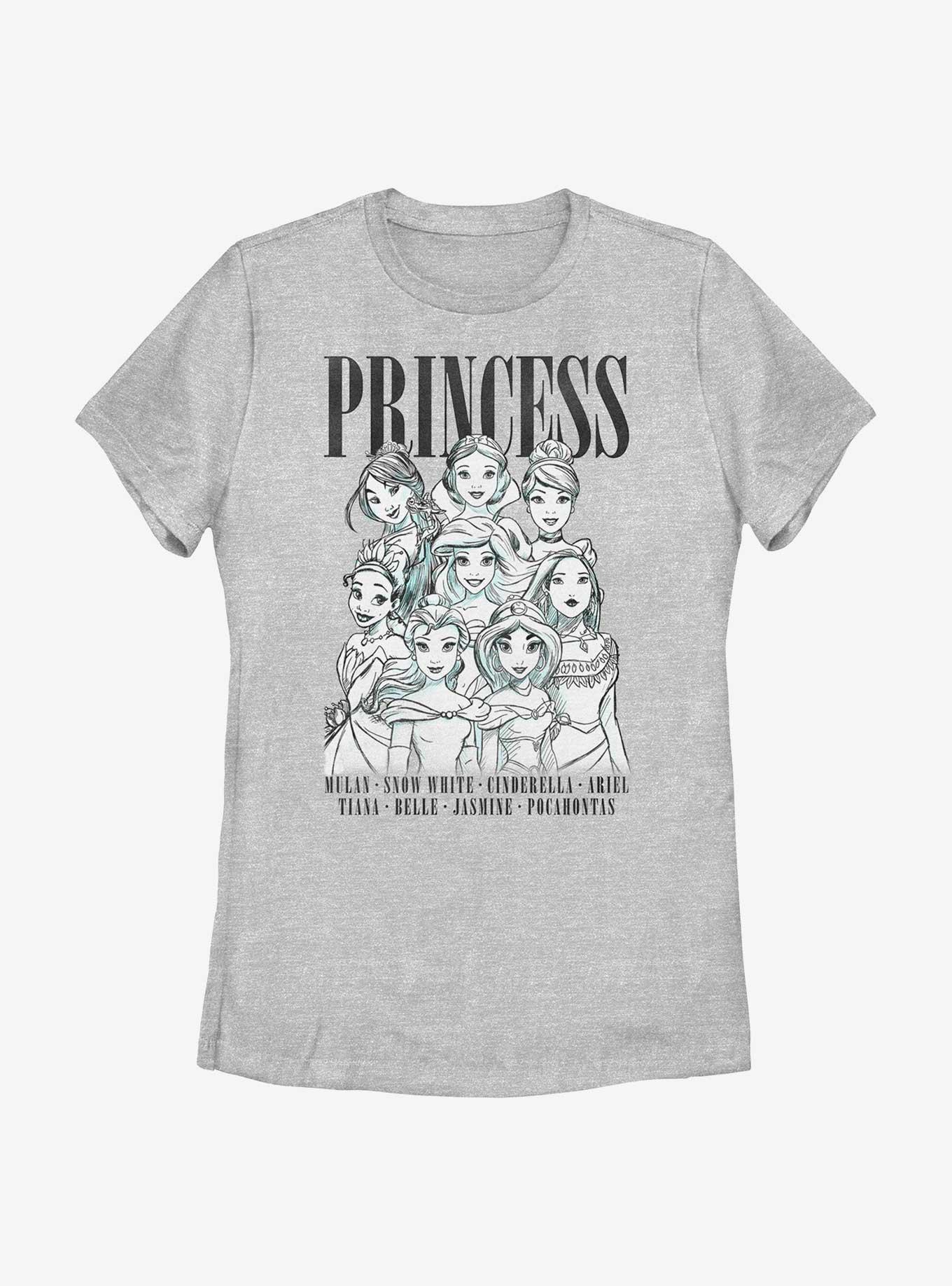 Disney Princesses Outline Group Stack Womens T-Shirt | Her Universe