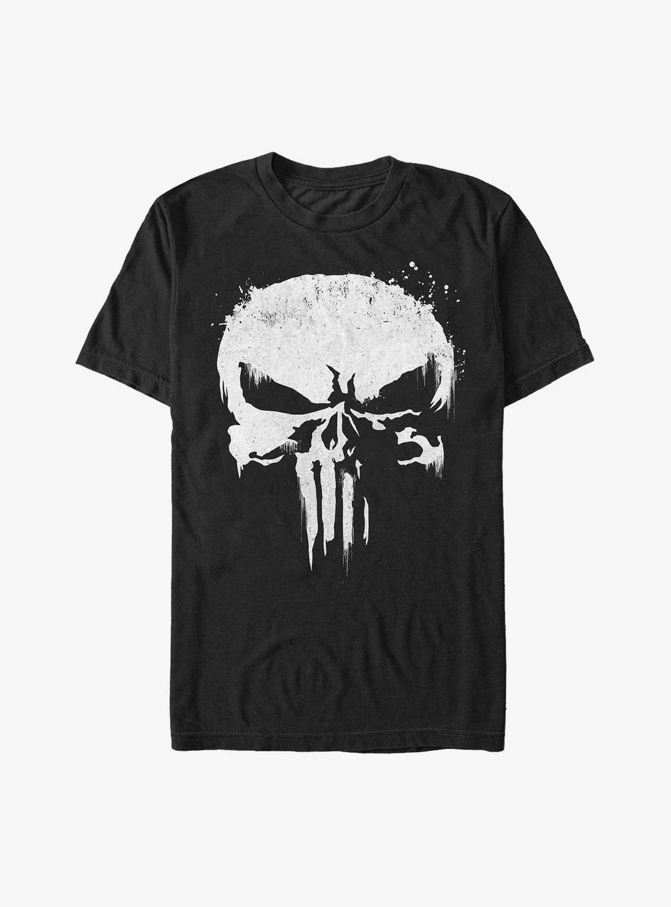 Marvel Punisher Skull Whiteout Extra Soft T-Shirt - BLACK | Hot Topic
