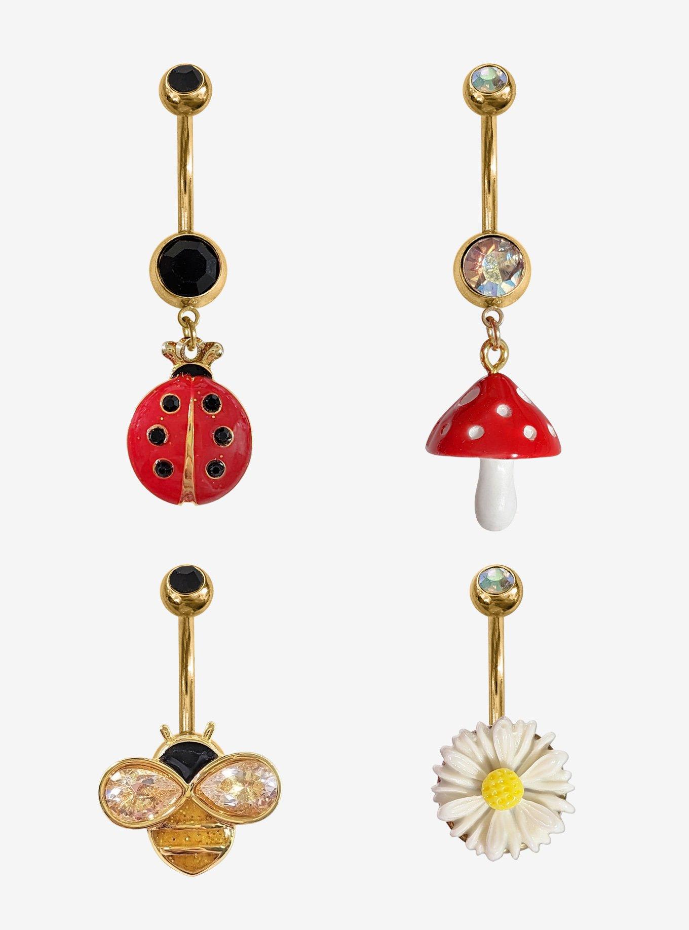 Steel Ladybug Mushroom Navel Barbell 4 Pack | Hot Topic