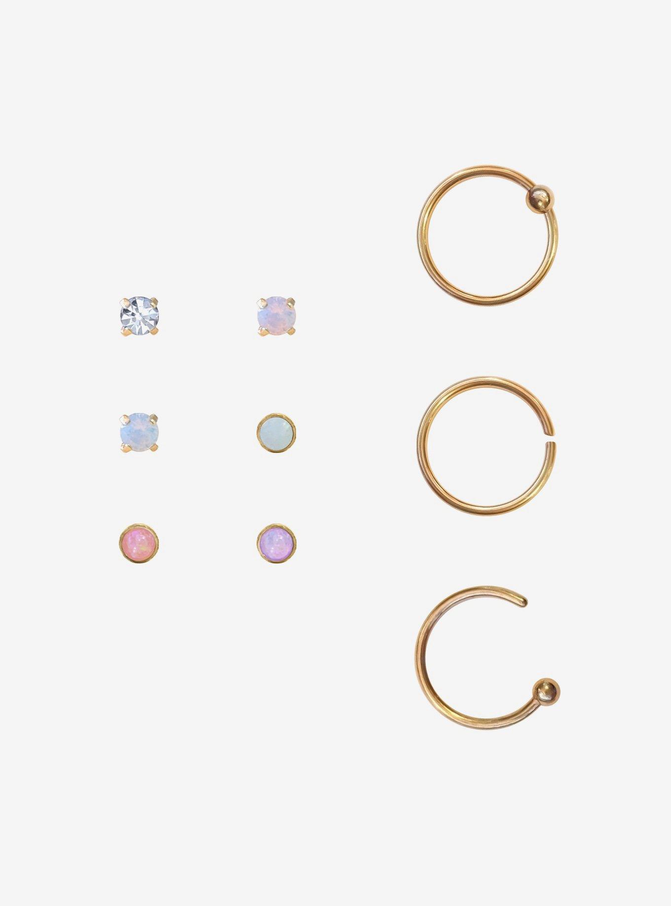 Steel Gem Nose Stud & Hoop 9 Pack | Hot Topic