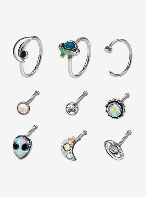Steel Alien Space Nose Stud & Hoop 9 Pack | Hot Topic