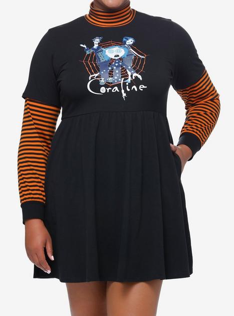 Coraline Stripe Mock Neck Twofer Dress Plus Size | Hot Topic