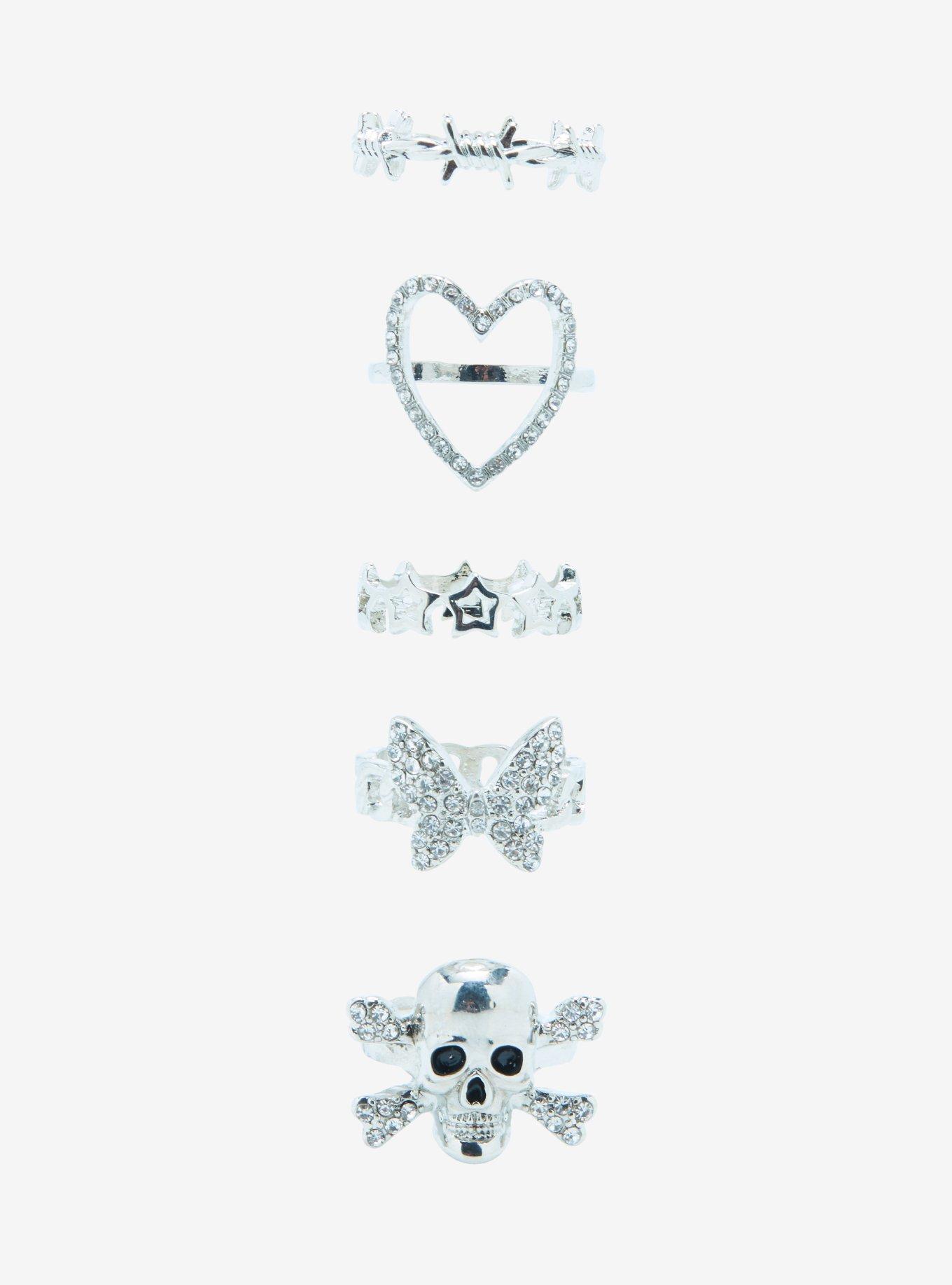 Skull Heart Barbed Wire Ring Set | Hot Topic