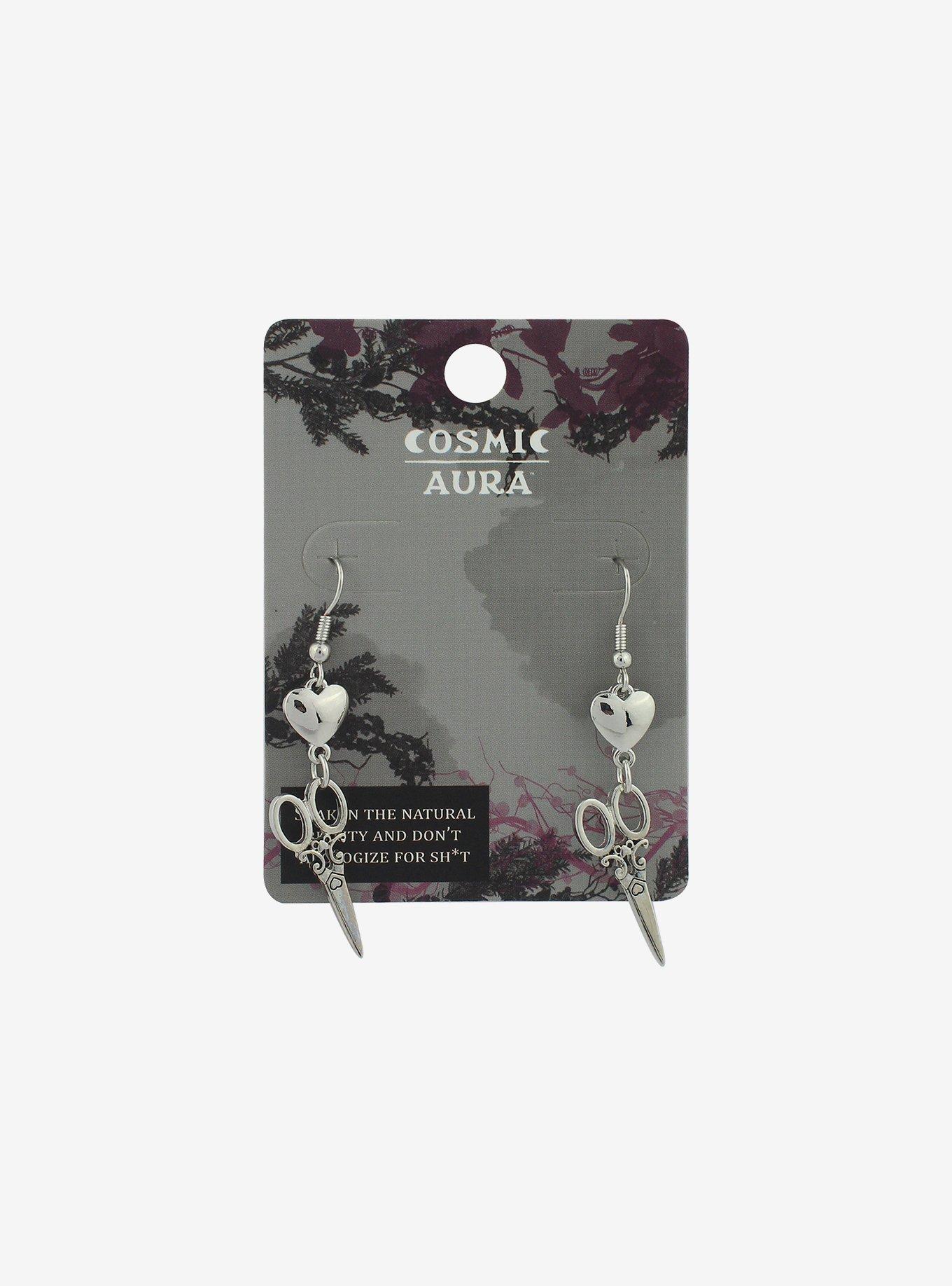 Cosmic Aura Heart Scissor Drop Earrings | Hot Topic