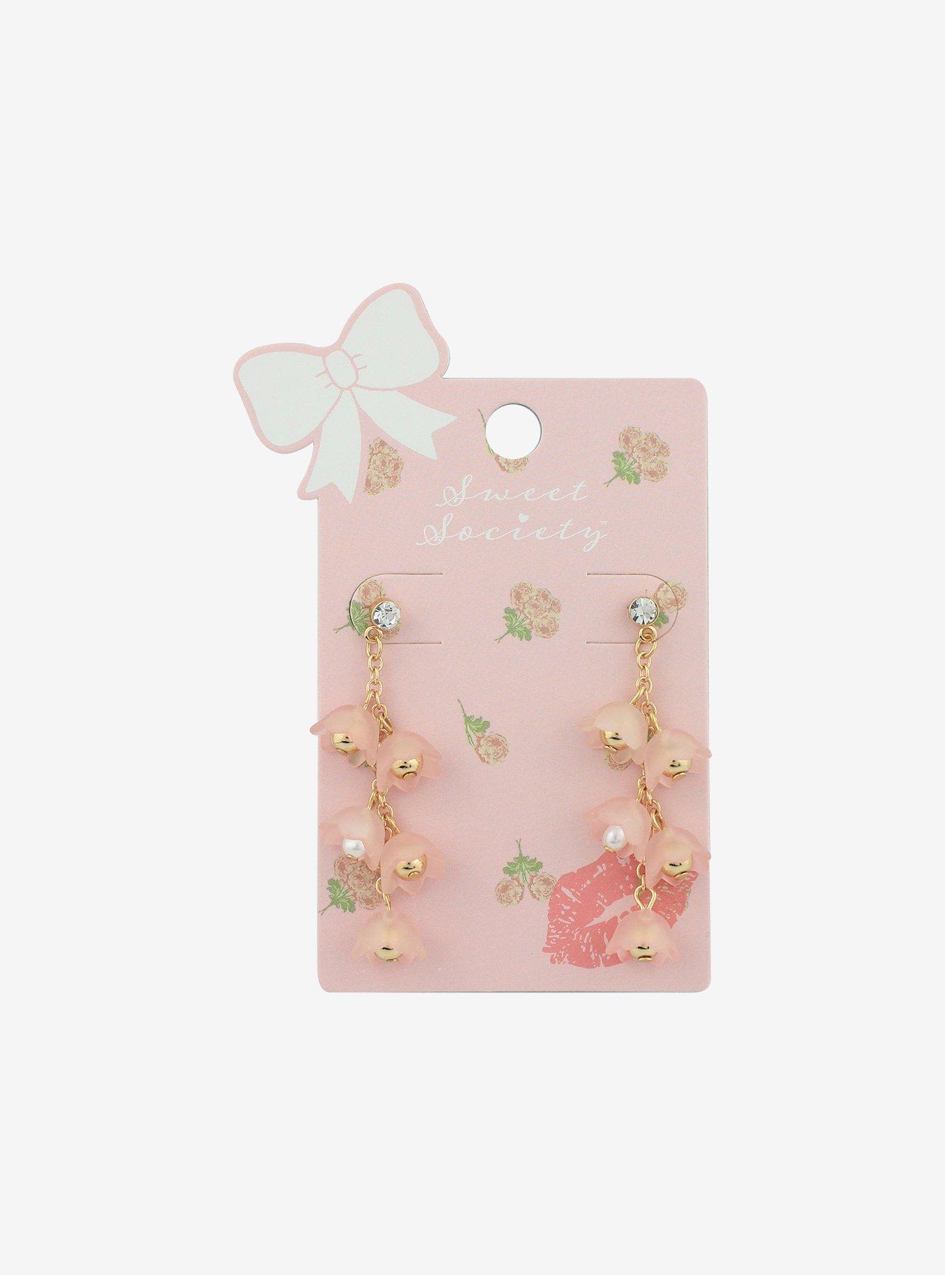 Sweet Society Pink Flower Drop Earrings | Hot Topic