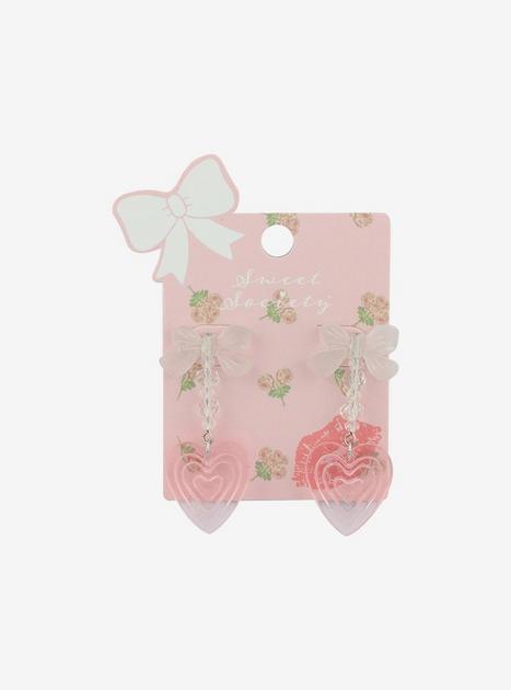 Sweet Society Heart Bow Drop Earrings | Hot Topic