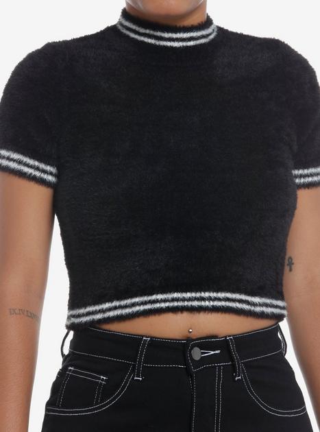 Social Collision Black Stripe Fuzzy Girls Crop Top | Hot Topic