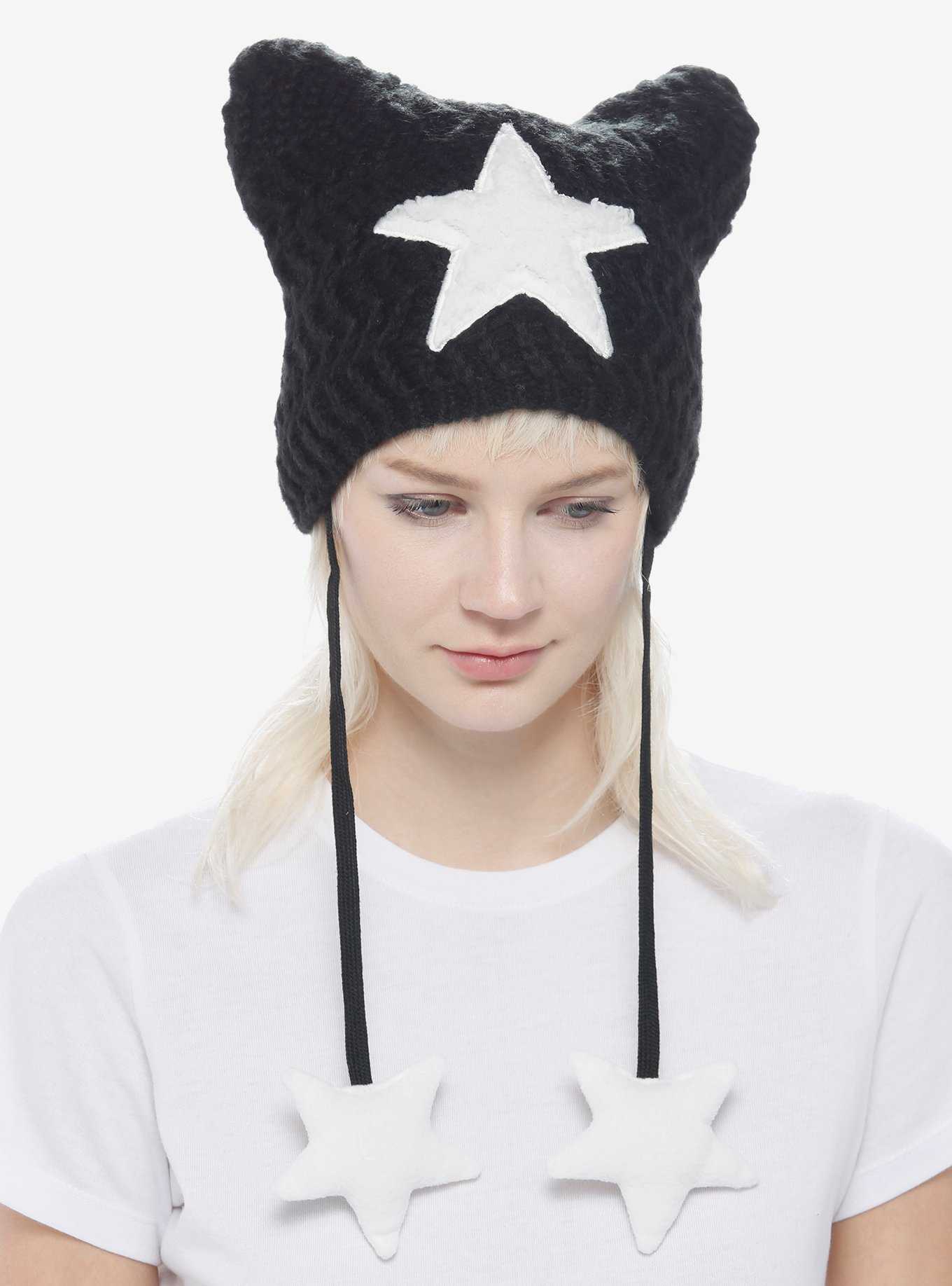White Star Black Cat Ear Tassel Beanie | Hot Topic