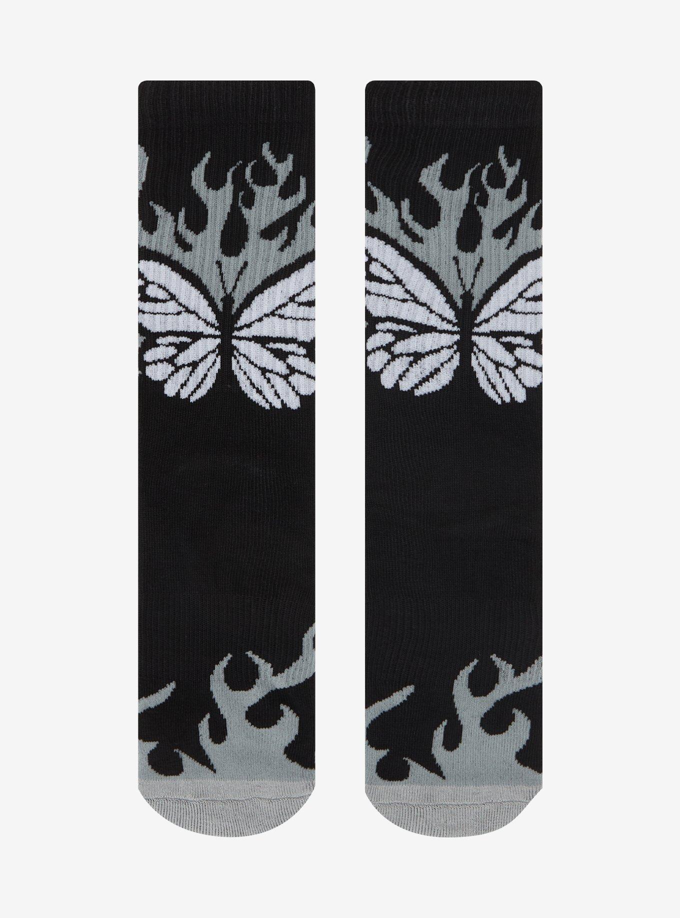 Butterfly Grey Fire Crew Socks | Hot Topic