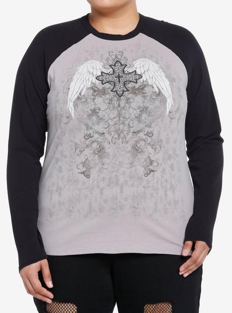 Social Collision Winged Cross Girls Raglan T Shirt Plus Size Hot Topic