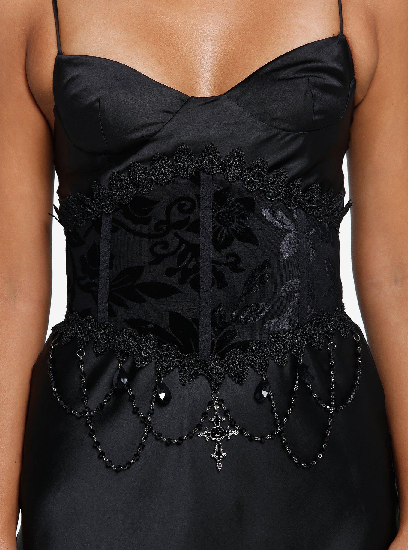 Black Floral Cross Chain Corset Hot Topic
