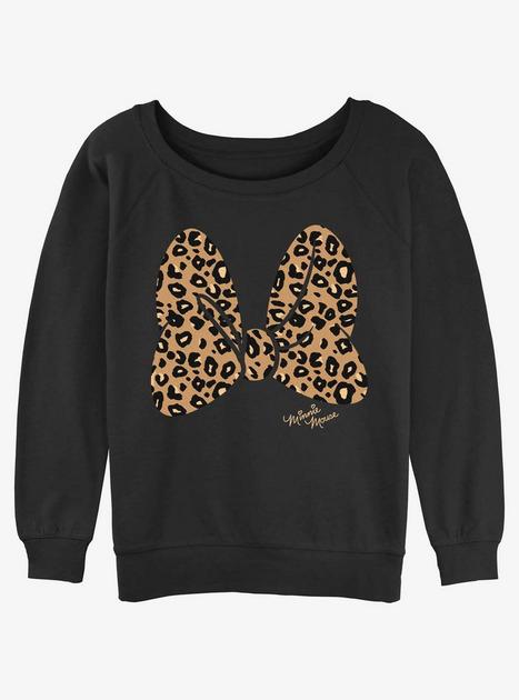 Disney Minnie Mouse Animal Print Bow Womens Slouchy Sweatshirt - BLACK ...