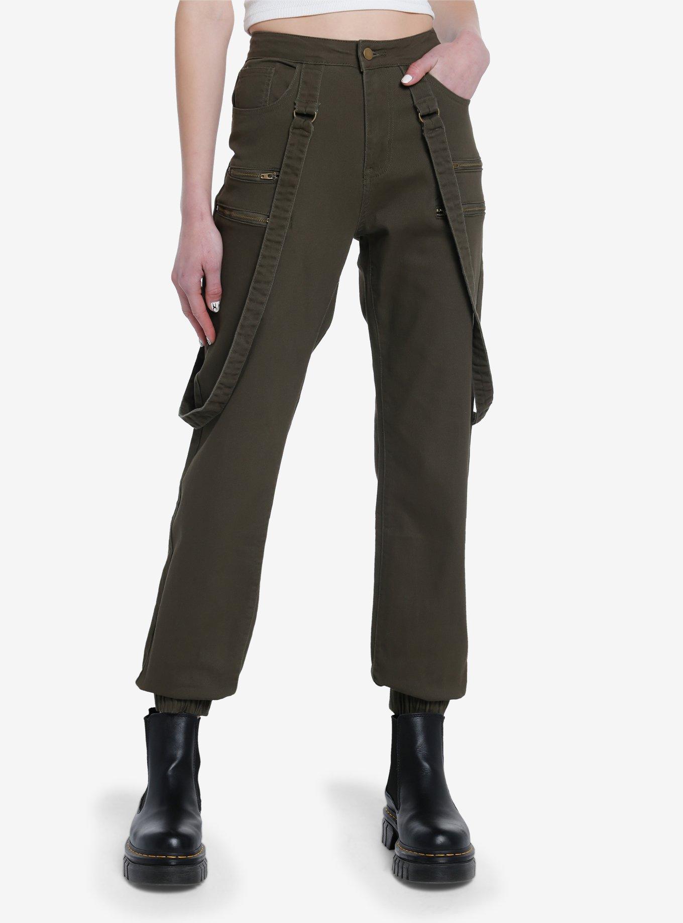 Olive Zipper Suspender Jogger Pants Hot Topic