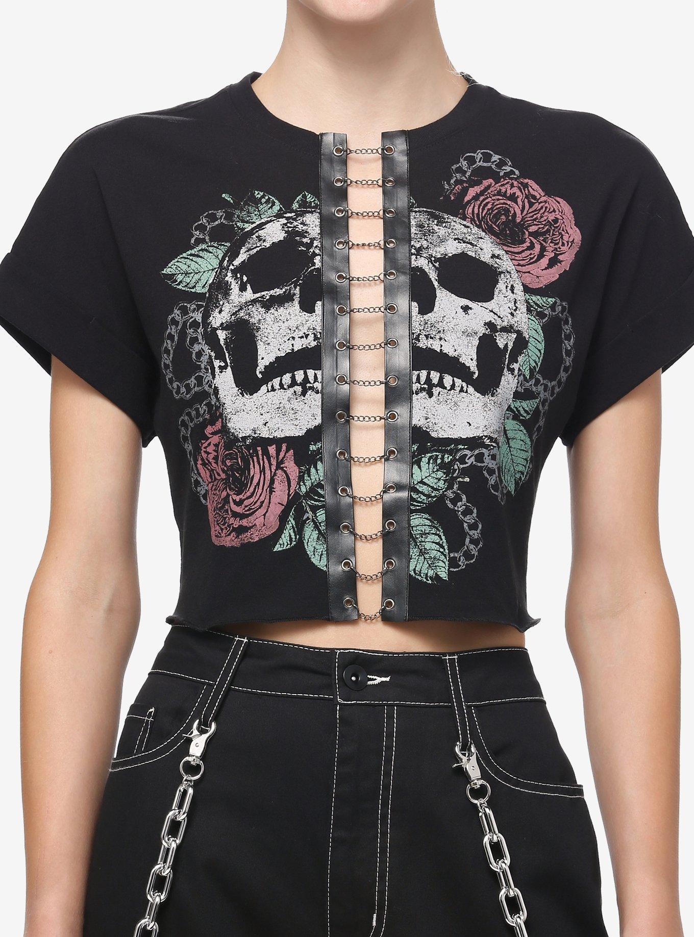 Social Collision Skull Rose Chain Girls Crop T Shirt Hot Topic