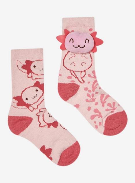 Axolotl Plush Pink Fuzzy Socks 2 Pair | Hot Topic