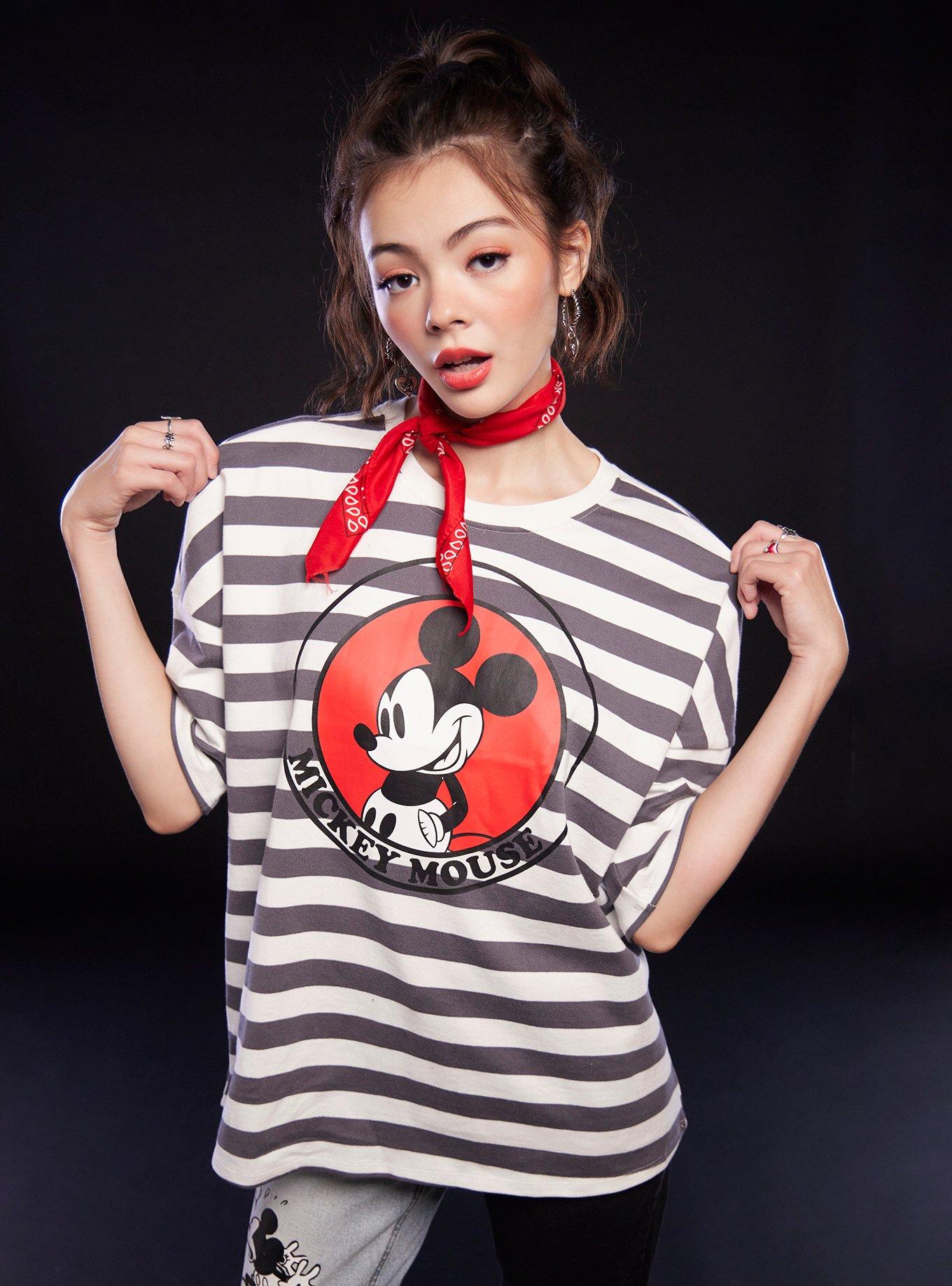 Disney Mickey Mouse Stripe Girls Oversized Drop Shoulder Top | Hot Topic