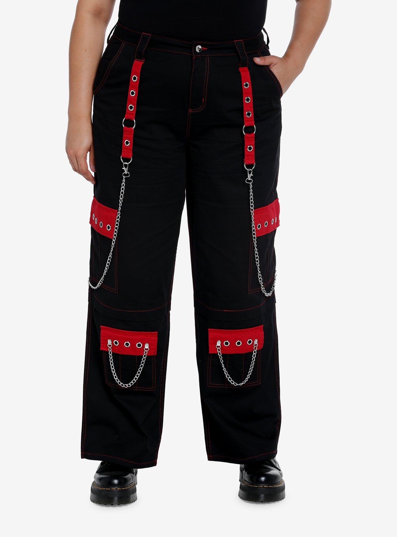 Social Collision Black And Red Grommet Strap Carpenter Pants Plus Size
