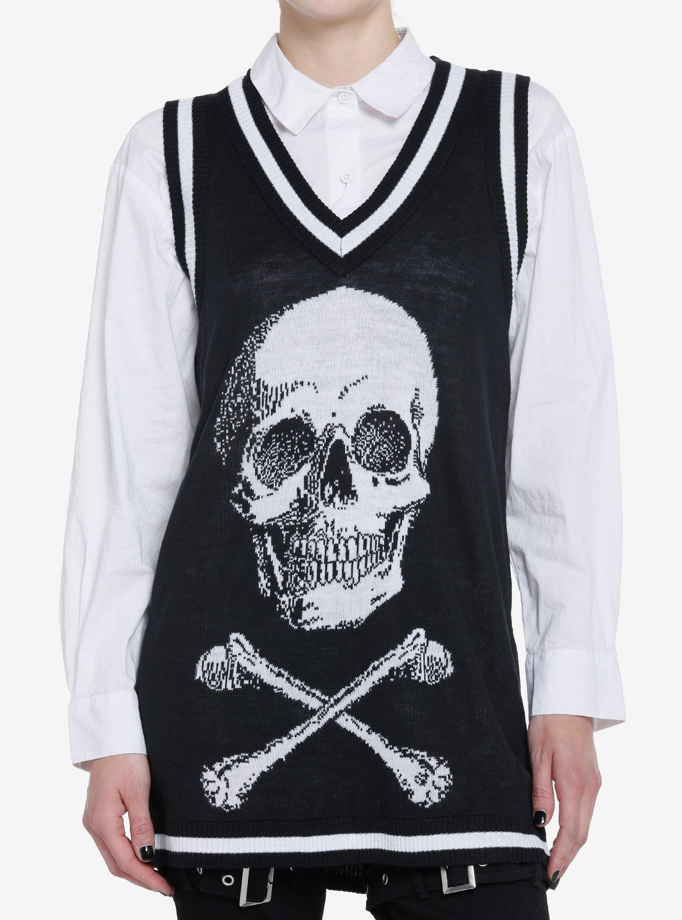 Social Collision Skull & Crossbones Girls Oversized Sweater Vest | Hot ...