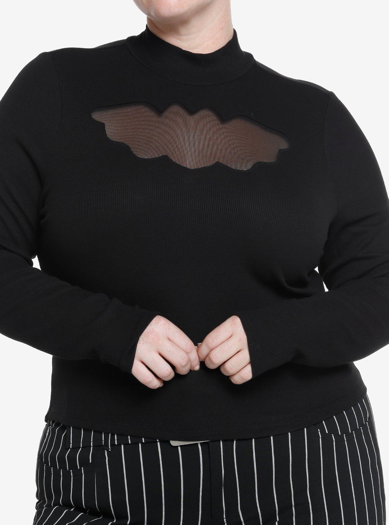 Cosmic Aura Bat Mesh Cutout Mock Neck Girls Long-Sleeve Top Plus Size ...