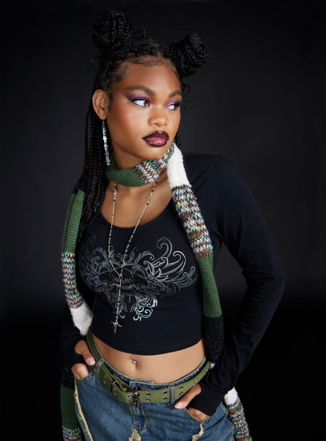 Social Collision Skull And Filigree Crop Girls Long Sleeve Top Hot Topic