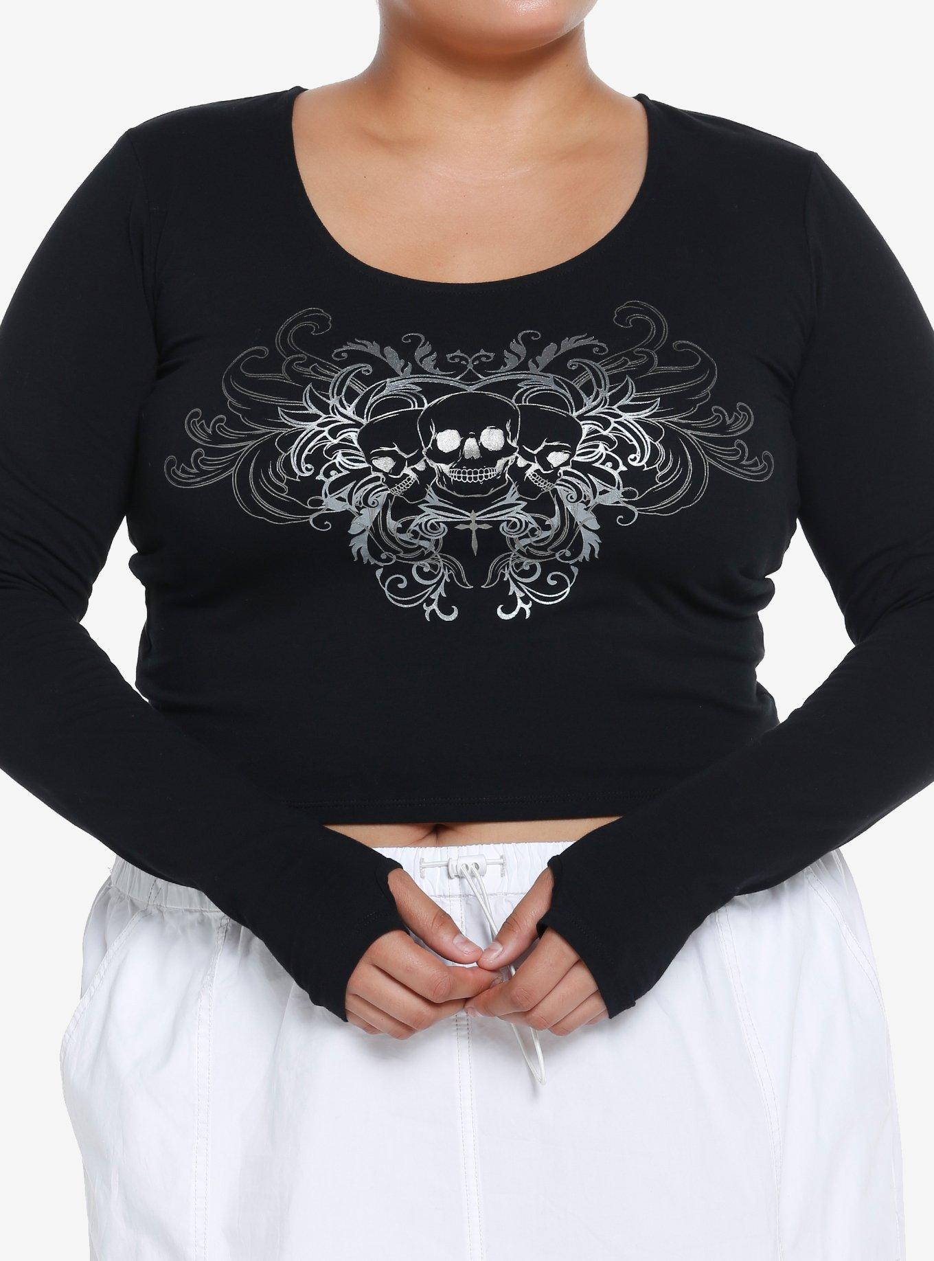 Social Collision Skull And Filigree Crop Girls Long Sleeve Top Plus Size
