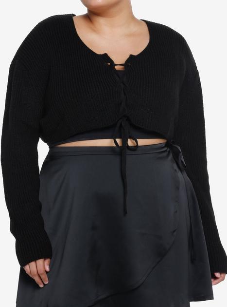 Cosmic Aura Black Knit Lace-Up Front Girls Shrug Plus Size | Hot Topic