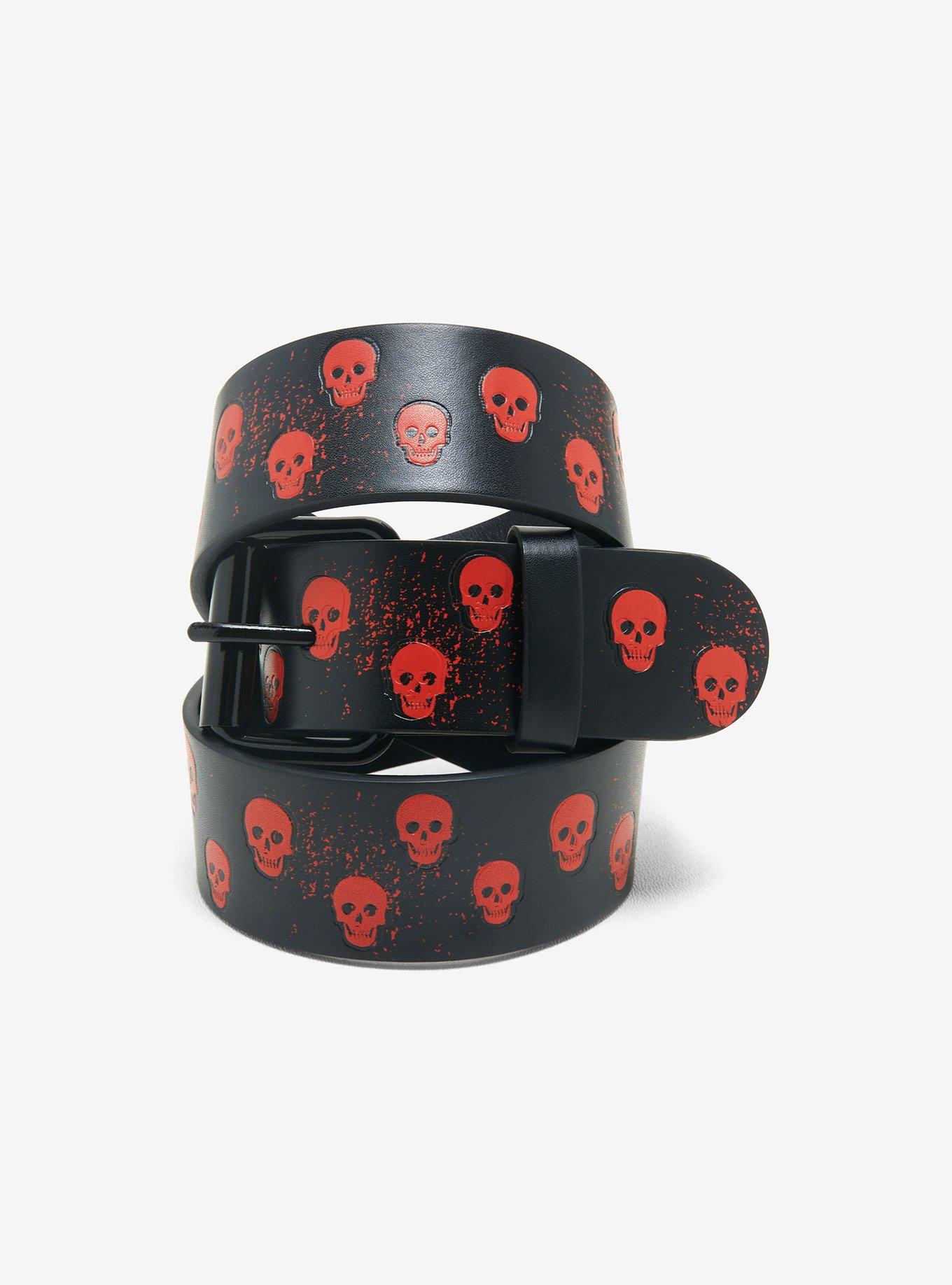 Black & Red Skulls Embossed Belt | Hot Topic