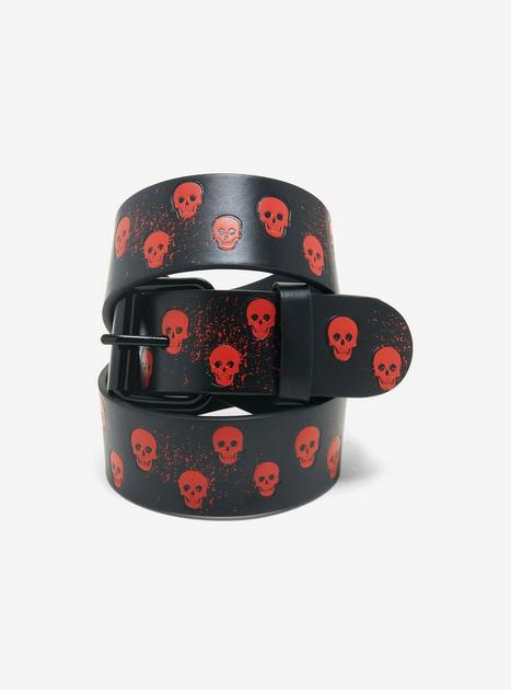 Black & Red Skulls Embossed Belt | Hot Topic