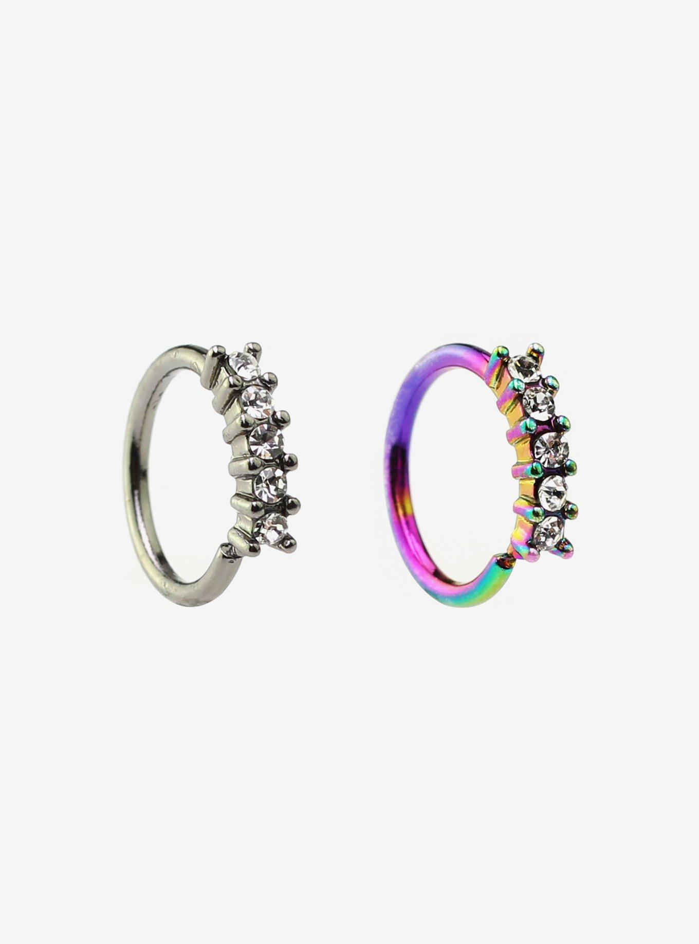 Steel Silver Anodized Gem Hinged Clicker 2 Pack | Hot Topic