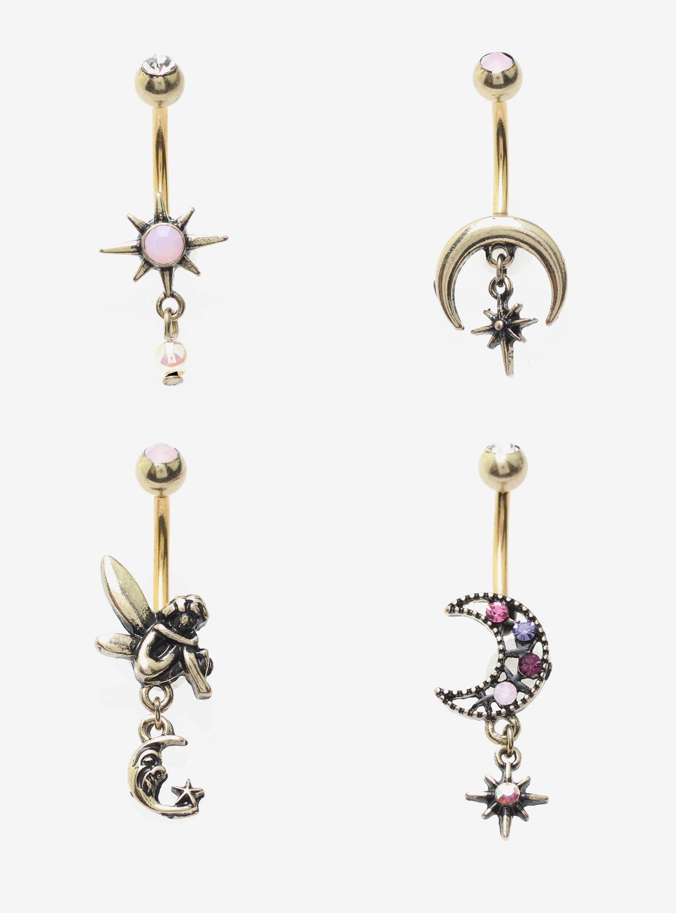 14G Steel Fairy Moon Navel Barbell 4 Pack | Hot Topic