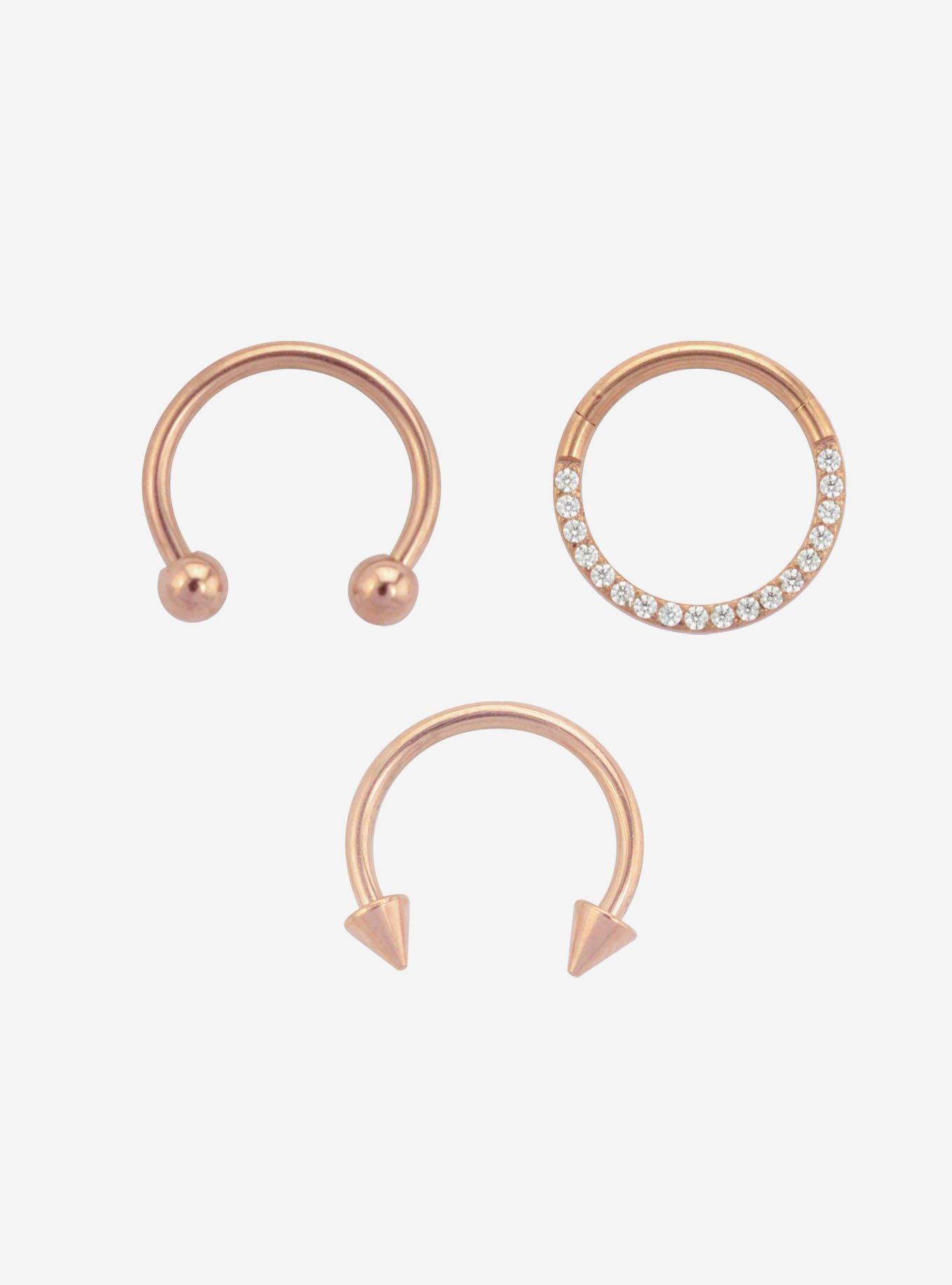 16G Steel Rose Gold Gem Circular Barbell & Hinged Clicker 3 Pack | Hot ...