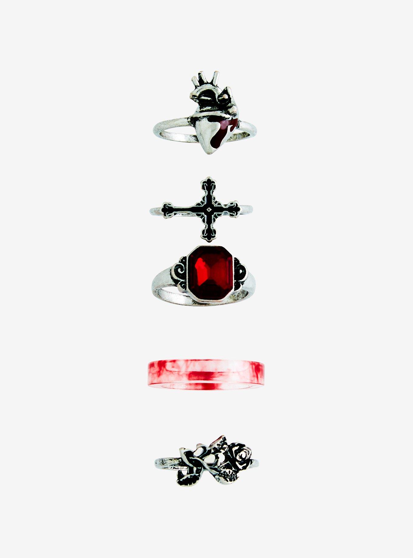 Social Collision Gothic Cross & Heart Ring Set | Hot Topic