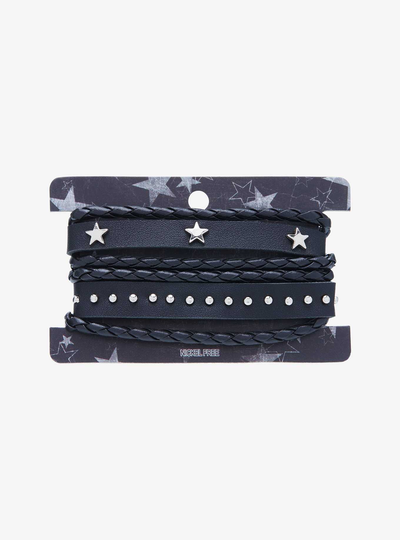 Star Stud Faux Leather Layered Cord Bracelet Set | Hot Topic